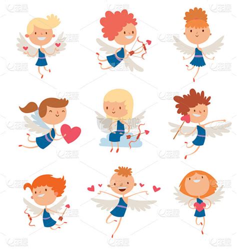 情人节丘比特天使卡通风格矢量图