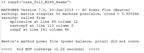 warning matrix singular to machine precision · issue 144 · matpower