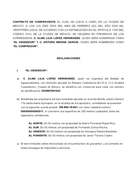 Contrato De Compraventa Completo Pdf Derecho Privado Justicia