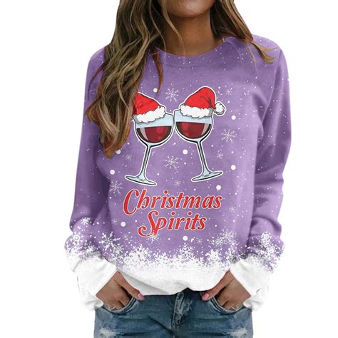 Baberdicy Ugly Christmas Sweatshirt Women Christmas Printing Sweatshirt Top Glass Ltter Long