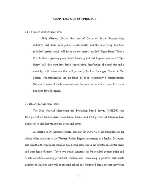 Csr Plan Body As Of September 26 Chapter 2 Pdf Oral Hygiene Dentistry