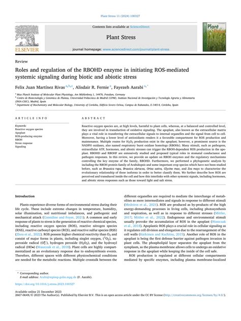 Pdf Roles And Regulation Of The Rbohd Enzyme In Initiating Ros Mediated Systemic Signaling