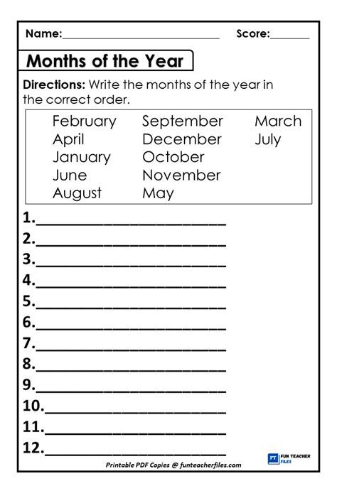 Months Of The Year Printables 1 Month Per Worksheet First Grade