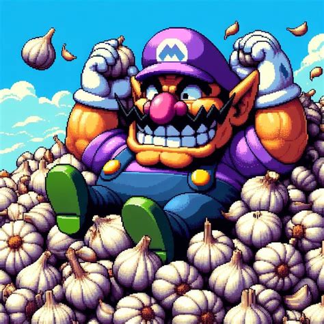 Wario In A Pile Of Garlic Eating Them Detailed Pixel Art Rweirddalle