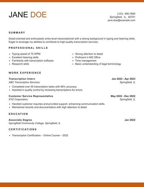 Transcriptionist Resume Examples My Resume Star