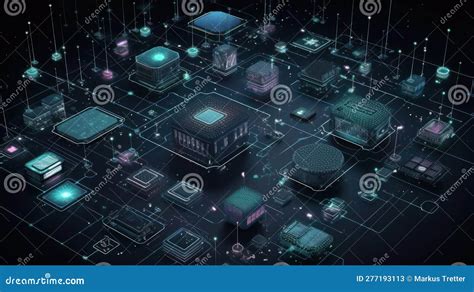A Visualization Of Interconnected Data Platforms And Devices Created With Generative Ai Stock