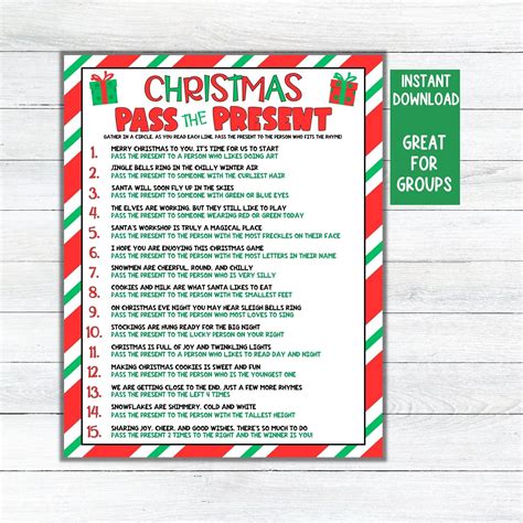 Pass The Present Christmas Game Printable Group Christmas Game Left