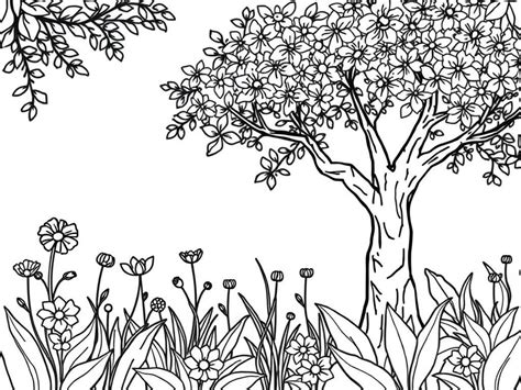 Coloring Page Of Blooming Flowers A Whimsical Nature Scene Free