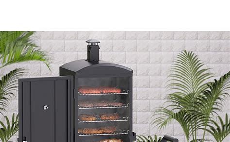 Vertical Cabinet Charcoal Smoker Black Steel Bbq Grill