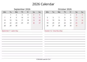 Download 2026 September October Calendar Week Start On Monday