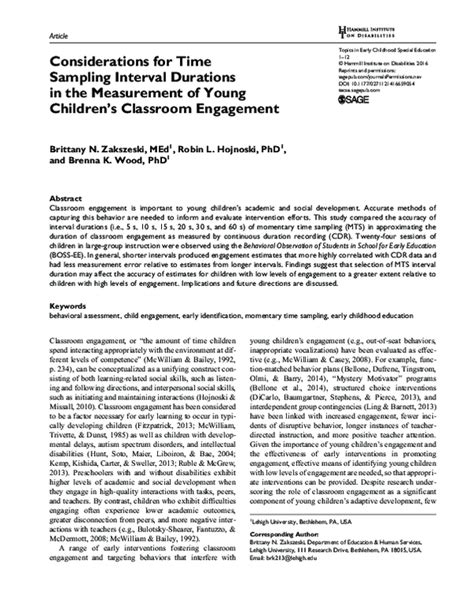 Pdf Considerations For Time Sampling Interval Durations In The