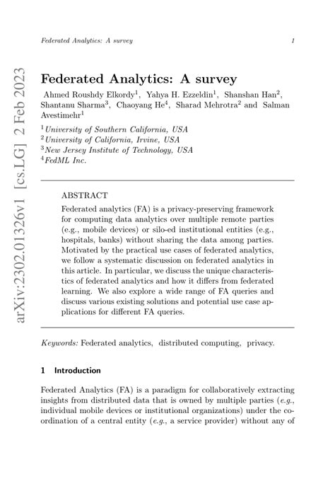 Pdf Federated Analytics A Survey
