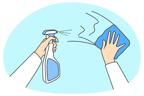 Person Holding Antibacterial Spray And Wipe Cleaning Surface