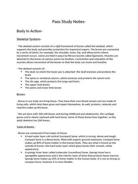 Yr 9 Pass Study Notes Pdf Anatomical Terms Of Motion Respiratory