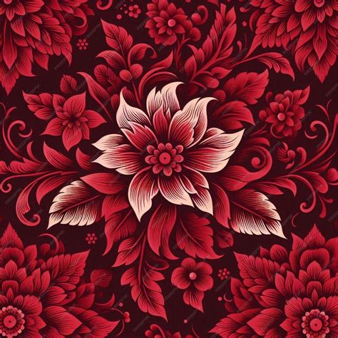Traditional Floral Patterns Ruby Red Premium Ai Generated Vector