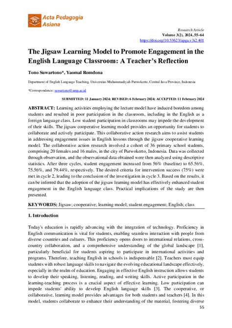 Pdf The Jigsaw Learning Model To Promote Engagement In The English
