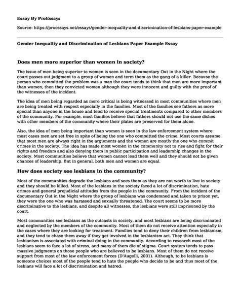 📚 Gender Inequality And Discrimination Of Lesbians Paper Example Free Essay Term Paper