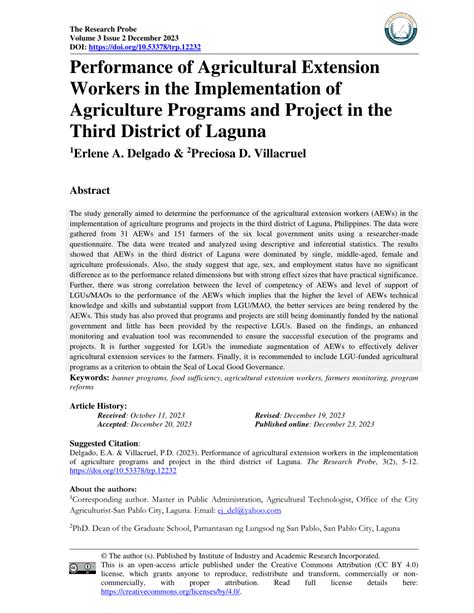 Pdf Performance Of Agricultural Extension Workers In The