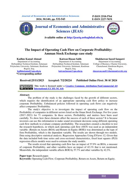 Pdf The Impact Of Operating Cash Flow On Corporate Profitability