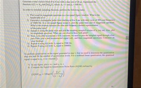Solved Generate A Time Vector T From To Ms With A Step Chegg
