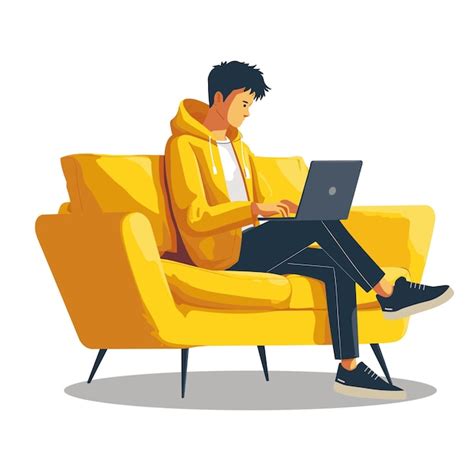 Premium Vector A Guy Is Working At A Computer In An Armchair On A