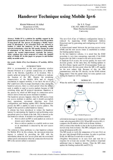 pdf ijert handover technique using mobile ipv6