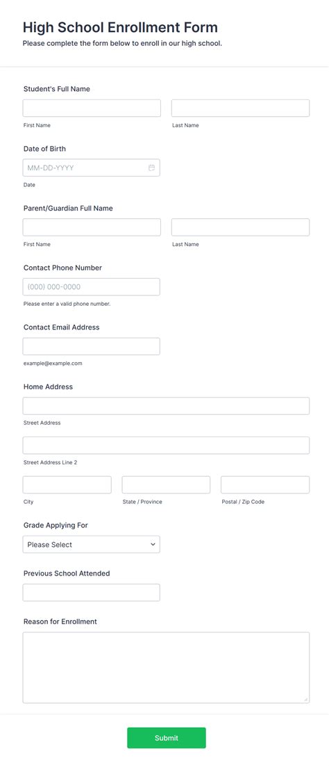 High School Enrollment Form Template Jotform