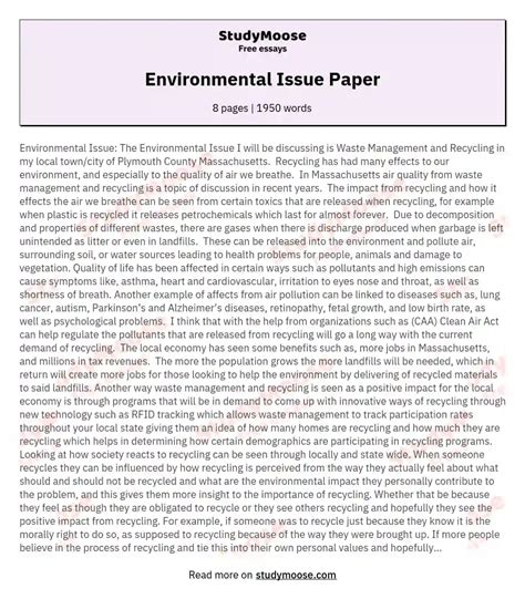 Environmental Issue Paper Free Essay Example