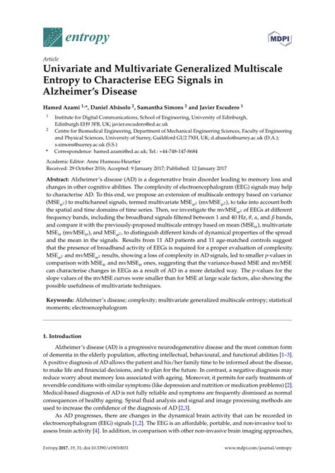 Pdf Univariate And Multivariate Generalized Multiscale Entropy To Characterise Eeg Signals In