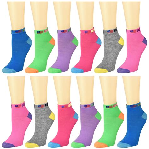 Falari Womens Ankle Socks Assorted Colors Size 9 11 Fit Low Cut 12