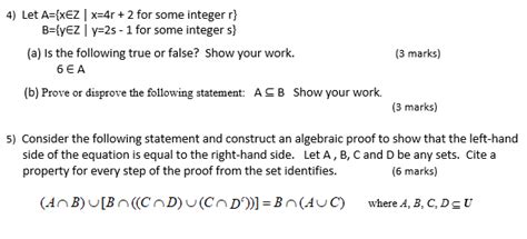 solved 4 let a {xez x 4r 2 for some integer r} b {yez