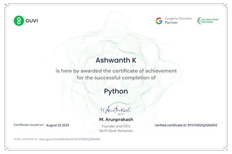 Ashwanth K On Linkedin Pythoncertification Guvilearning