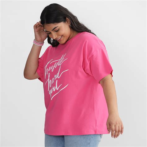 Plus Size Pink Chest Print Cotton Tee By Calae Sizes Available L To 7xl