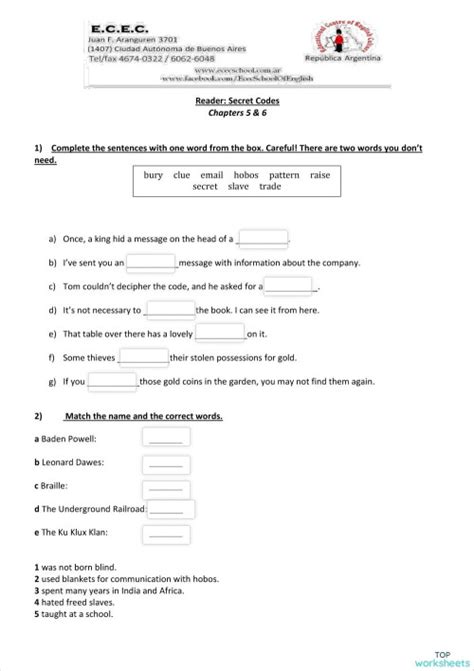 Secret Codes Chapters 5 6 Interactive Worksheet Topworksheets