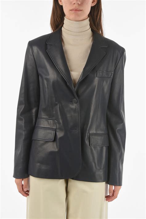 Drome Soft Leather Lined Blazer With Padded Shoulders Women Glamood