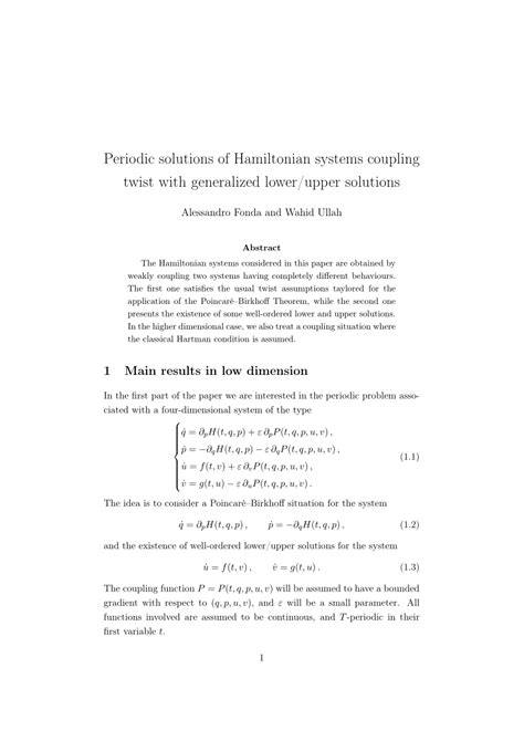 Pdf Periodic Solutions Of Hamiltonian Systems Coupling Twist With Generalized Lowerupper