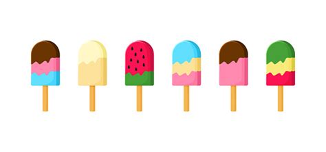스틱 벡터 아이콘 초콜릿과 팝시클 세트 여름 달콤한 음식 만화 동결 사탕과 아이스크림 재미있는 일러스트레이션 맛이 가미된 빙과에