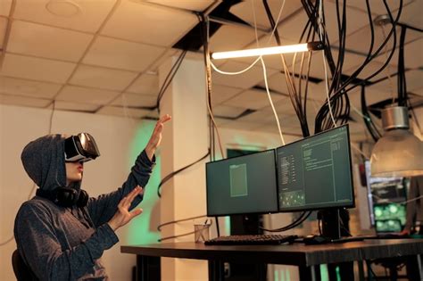 premium photo hacker coding spyware in vr cracking password in
