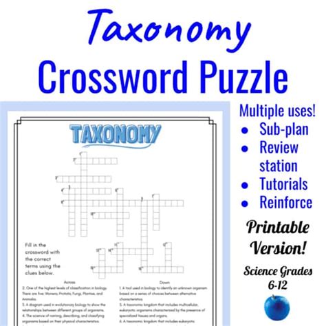 Taxonomy Classification Crossword Puzzle Word Bank Biology
