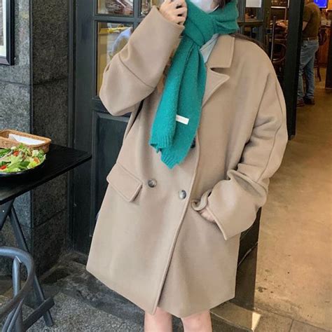 카라 더블 브레스트 모직 코트 점퍼 데이트 데일리 간절기 가을 겨울 자켓 재킷 러블리 캐주얼 연말모임룩