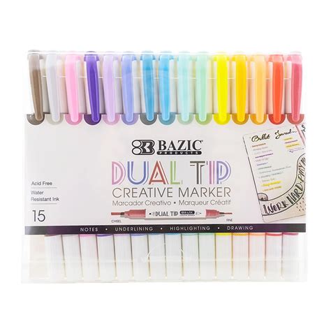 Bazic Alcohol Based Markers Twin Tip Assorted Colors 15pack
