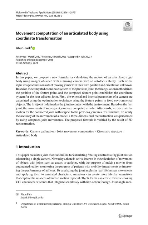 Pdf Movement Computation Of An Articulated Body Using Coordinate Transformation