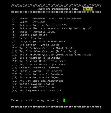 dba monitoring menu
