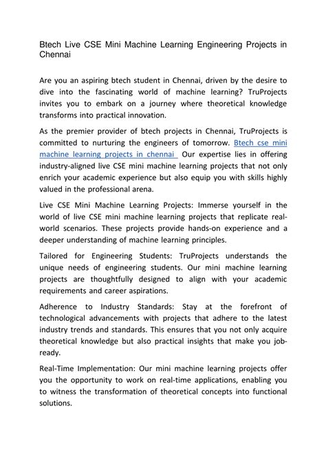 Ppt 74789btech Live Cse Mini Machine Learning Engineering Projects In Chennai 1 Powerpoint