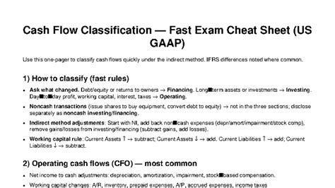 Cash Flow Classification Cheat Sheet Us Gaap For Fast Exam Prep