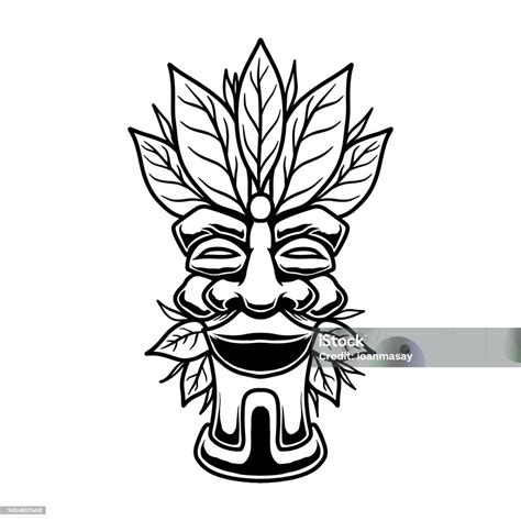 흑백 스타일의 티키 아이돌의 삽화 포스터 카드 배너 엠블럼 기호를위한 디자인 요소 벡터 일러스트 레이 션 티키에 대한 스톡 벡터