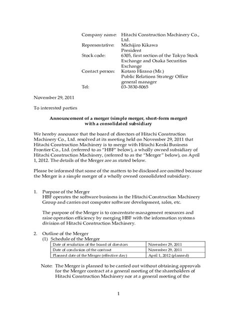 Fillable Online Announcement Of A Merger Simple Merger Short Form Merger With A Consolidated