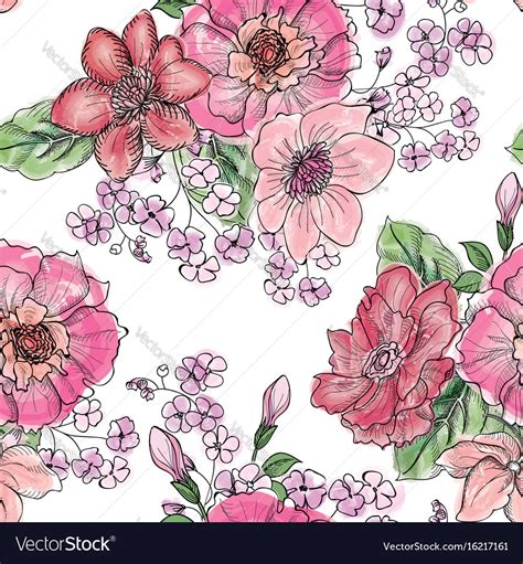 Floral Seamless Pattern Flower Background Vector Image
