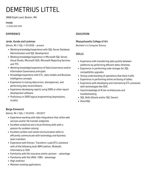 Sql Resume Samples Velvet Jobs