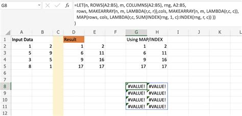 excel using name variable from let produces value inside map using